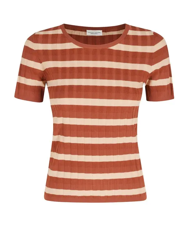 ROBERTO COLLINA Striped Fine Knit Sweater With Crew Neck And Short Sleeves