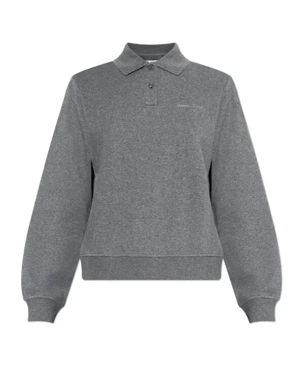 SAMSOE SAMSOE Long Sleeve Collared Polo Top With Logo Detailing - Gray