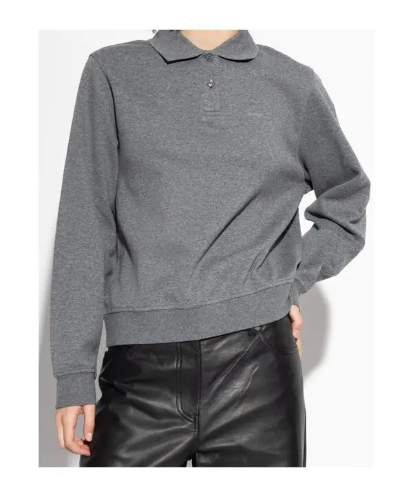 SAMSOE SAMSOE Long Sleeve Collared Polo Top With Logo Detailing - Gray
