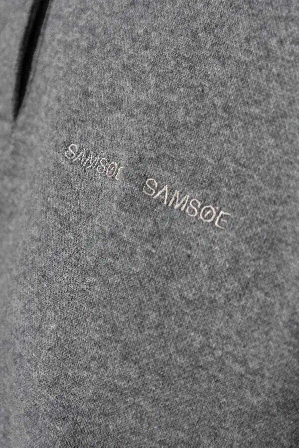SAMSOE SAMSOE Long Sleeve Collared Polo Top With Logo Detailing - Gray