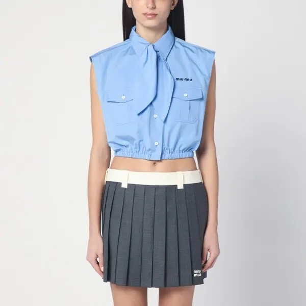 Miu Miu Sleeveless Logo Embroidered Shirt
