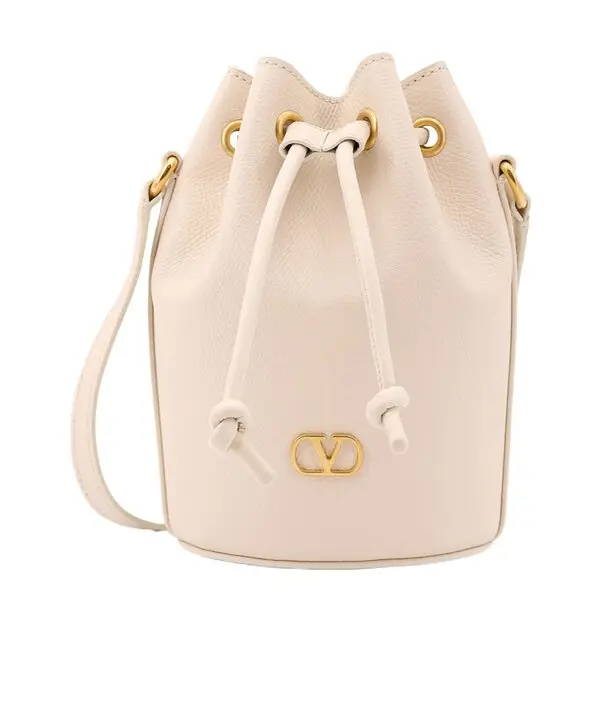 Valentino Garavani Vlogo Plaque Drawstring Bucket Bag