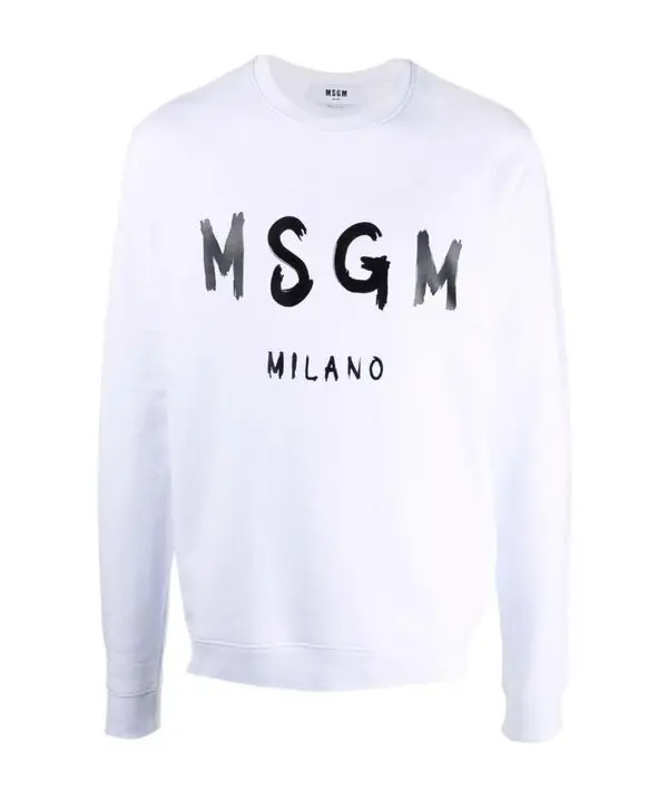 MSGM Logo Print Crewneck Sweatshirt - White