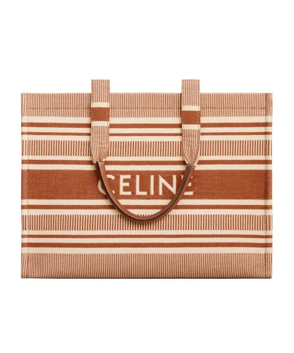 Celine Large Cabas Thais In Striped Textile - Nude