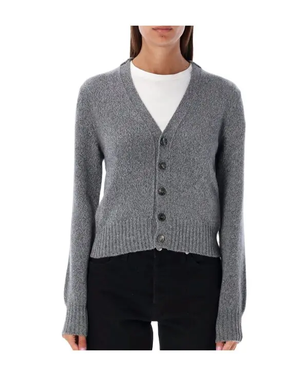 AMI Paris Heart Embroidered V-neck Cardigan - Gray