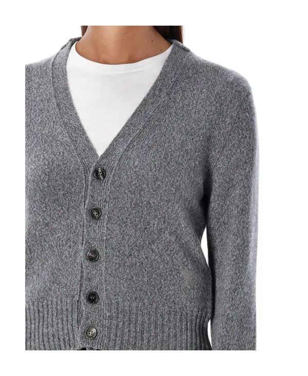 AMI Paris Heart Embroidered V-neck Cardigan - Gray