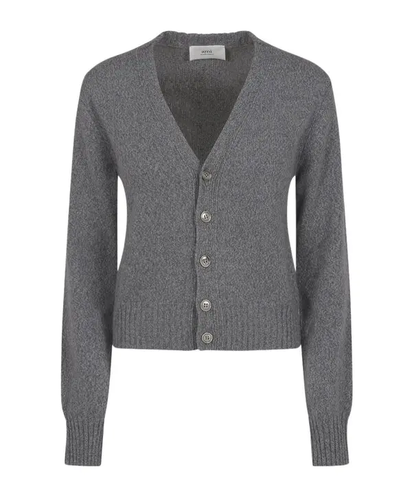 AMI Paris Long Sleeved V-neck Cardigan - Gray