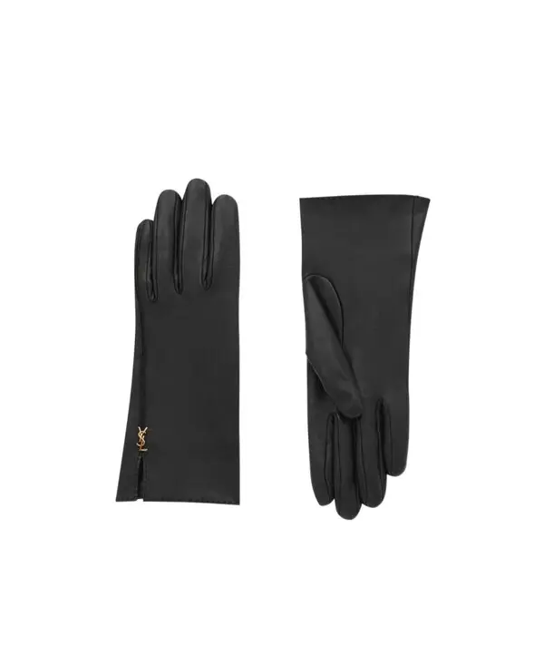 Saint Laurent Cassandre Logo Plaque Gloves - Black