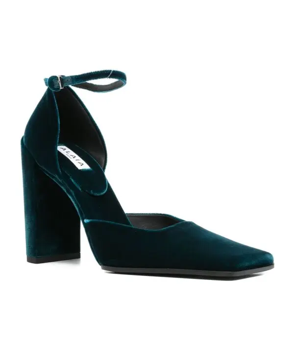 Alaïa Square Velvet D'orsay Pumps With Ankle Strap - Black