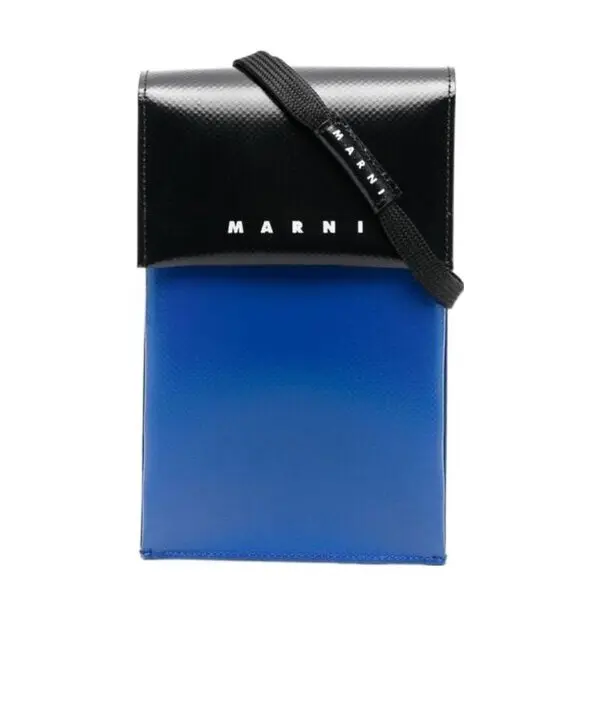 Marni Logo Printed Two Toned Strappy Phone Pouch - Blue