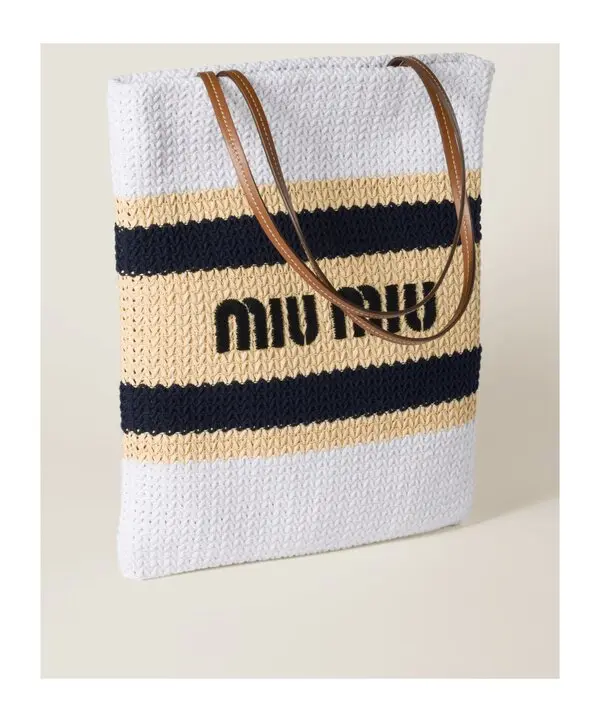 Miu Miu Raffia-effect Woven Tote Bag With Leather Handles