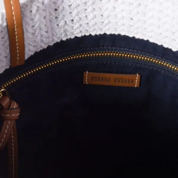 Miu Miu Raffia-effect Woven Tote Bag With Leather Handles