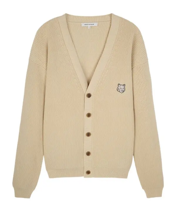 Maison Kitsuné Fox Head Embroidered Knitted Cardigan - Nude