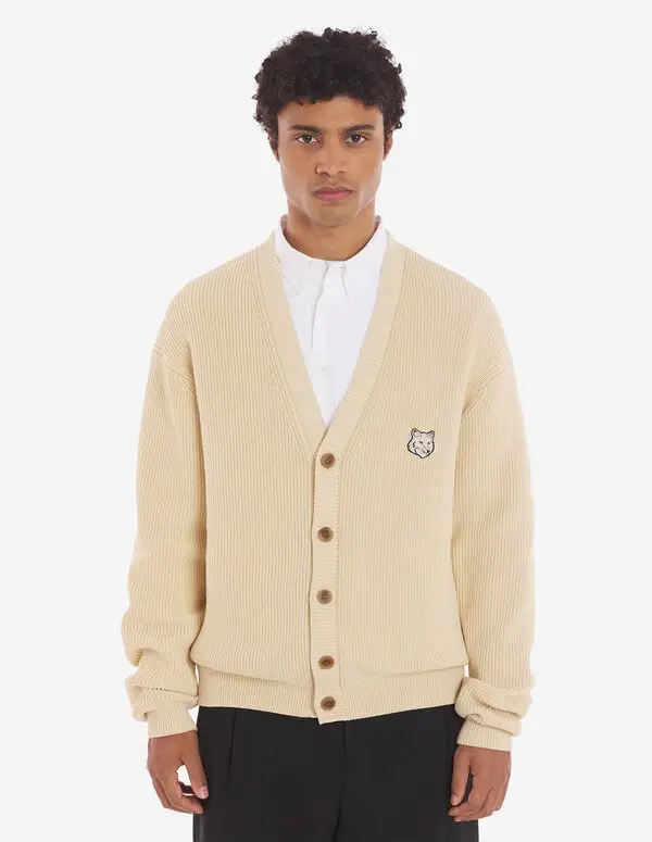 Maison Kitsuné Fox Head Embroidered Knitted Cardigan - Nude