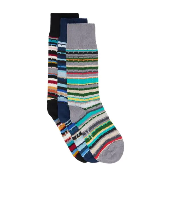 Paul Smith Three-pack Mid-calf Socks With Multi-colored Stripes - Multicolor