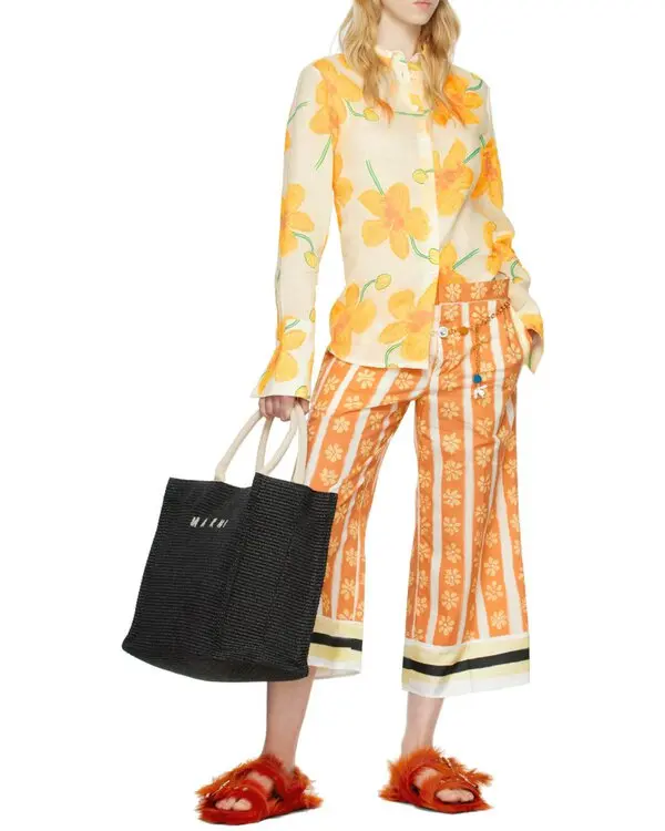 Marni Logo Embroidered Woven Top Handle Bag