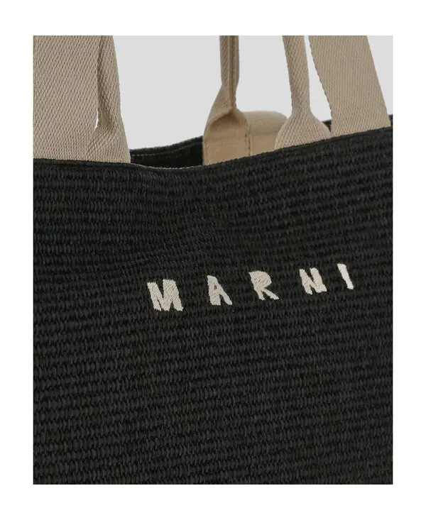 Marni Logo Embroidered Woven Top Handle Bag