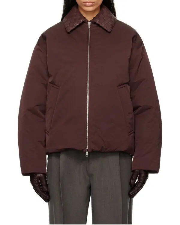 Bottega Veneta Zip-up Puffer Jacket With Leather Collar - Barolo