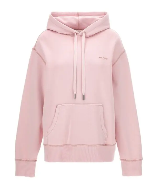AMI Paris De Coeur Embroidered Drawstring Hoodie - No