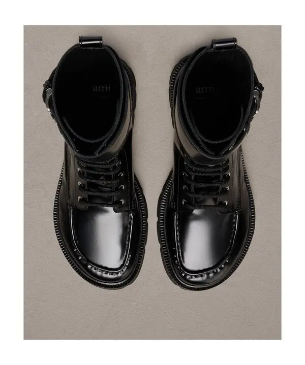 AMI Paris Lace-up Double Strap Boots
