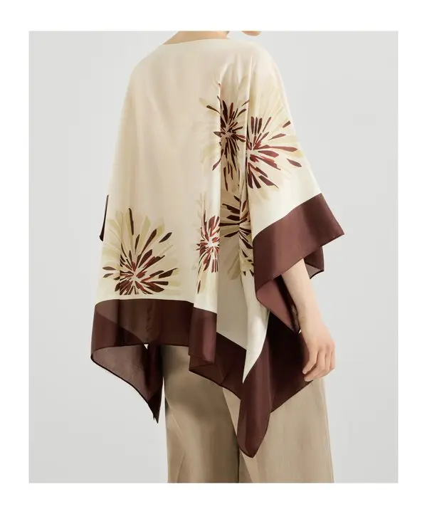 Brunello Cucinelli V-neck Poncho Top With Bloom Print