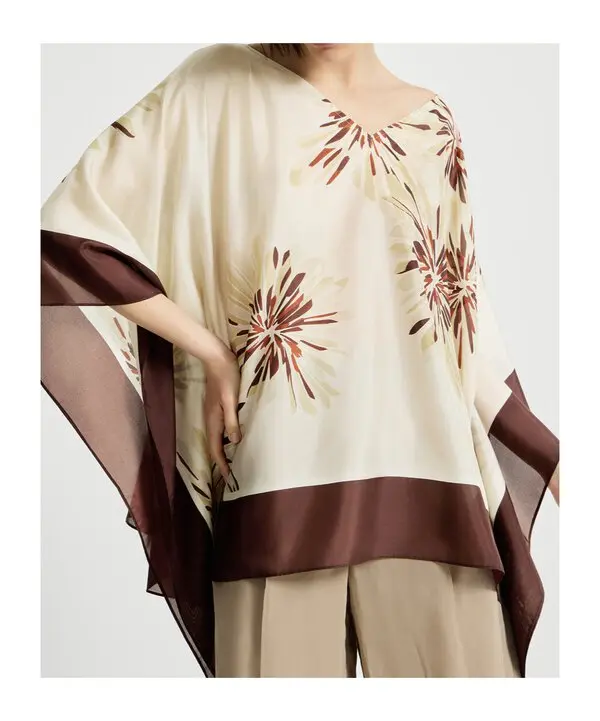 Brunello Cucinelli V-neck Poncho Top With Bloom Print