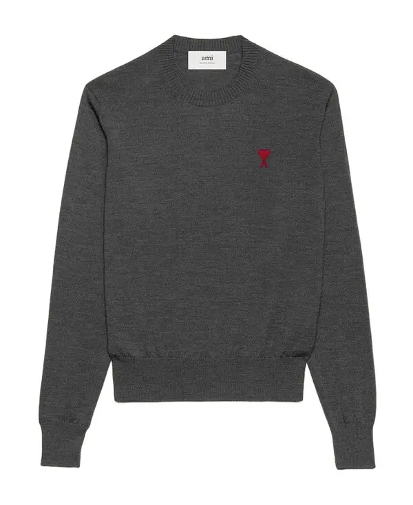 AMI Paris De Coeur Embroidered Crewneck Jumper - Gray