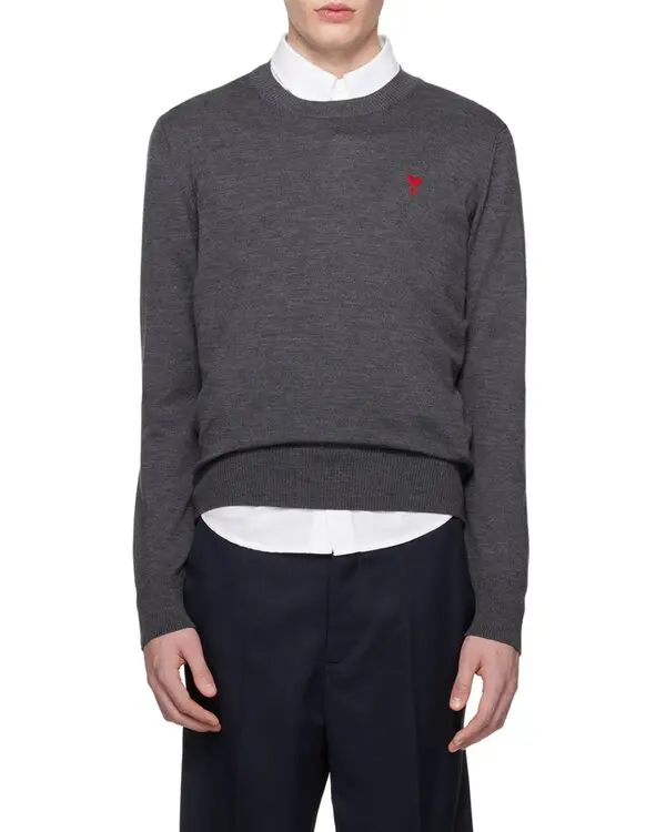 AMI Paris De Coeur Embroidered Crewneck Jumper - Gray