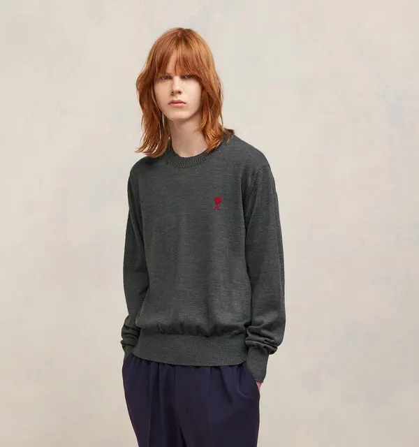 AMI Paris De Coeur Embroidered Crewneck Jumper - Gray