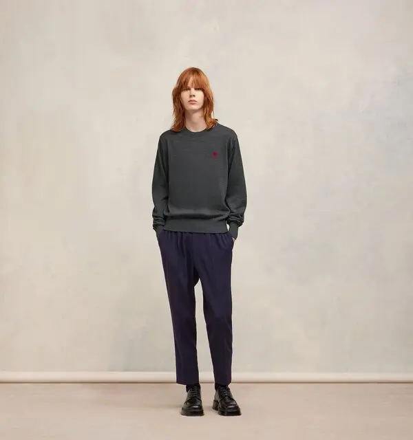 AMI Paris De Coeur Embroidered Crewneck Jumper - Gray