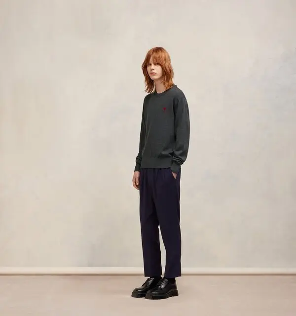 AMI Paris De Coeur Embroidered Crewneck Jumper - Gray