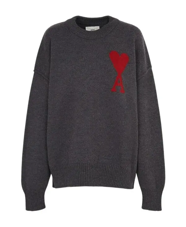 AMI Paris De Coeur Crewneck Long-sleeved Jumper - Gray