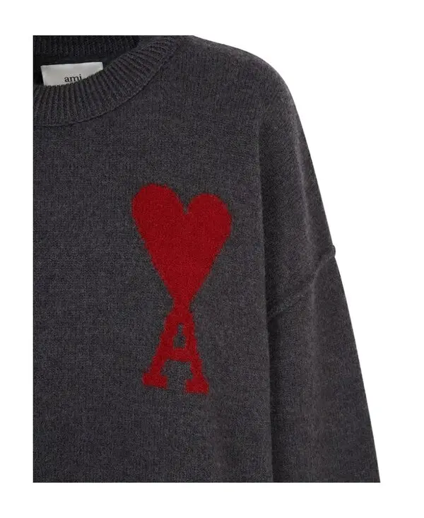 AMI Paris De Coeur Crewneck Long-sleeved Jumper - Gray