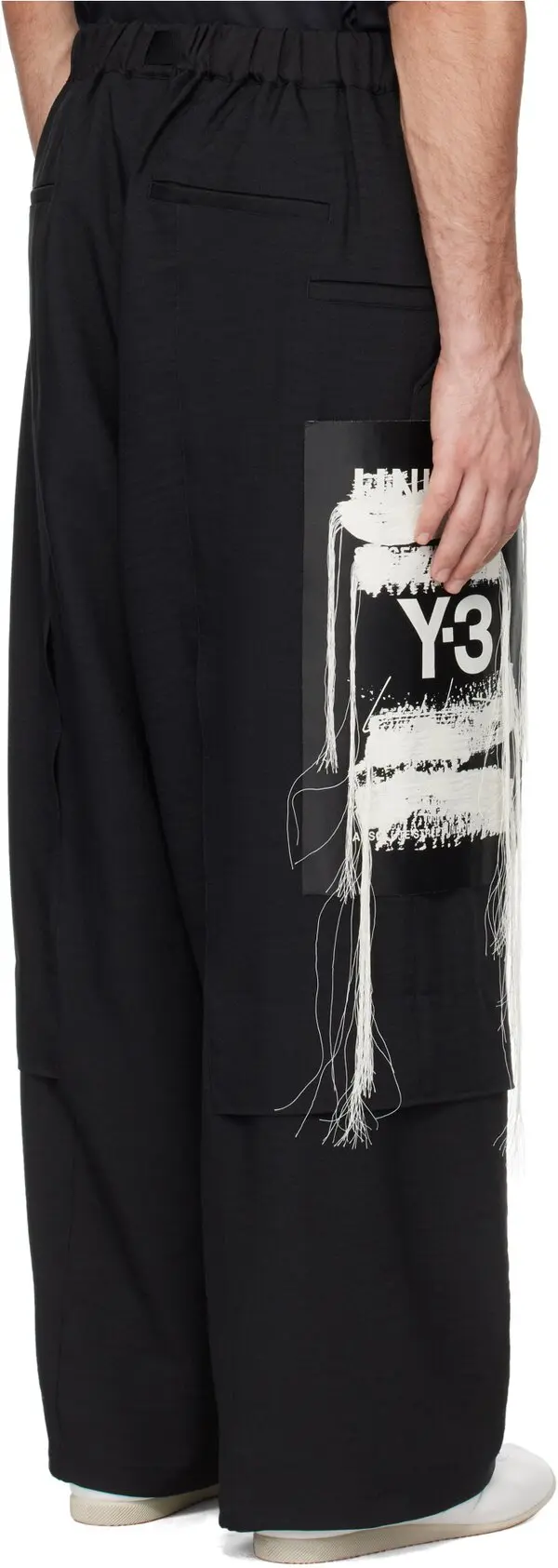 Y3 Belted Waist Trousers With Graphic Logo Patch