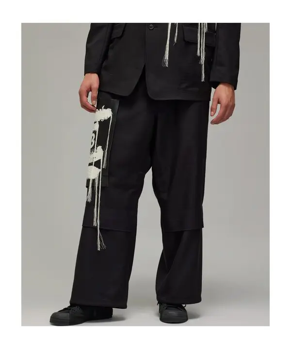 Y3 Belted Waist Trousers With Graphic Logo Patch