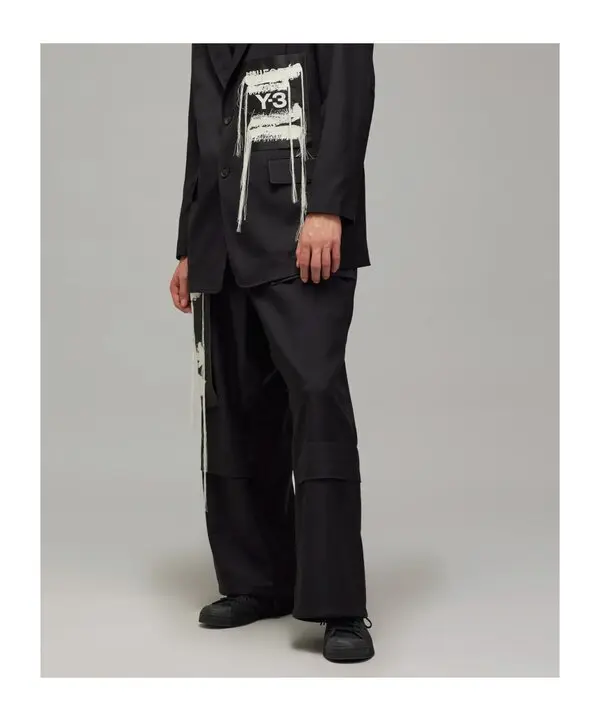 Y3 Belted Waist Trousers With Graphic Logo Patch