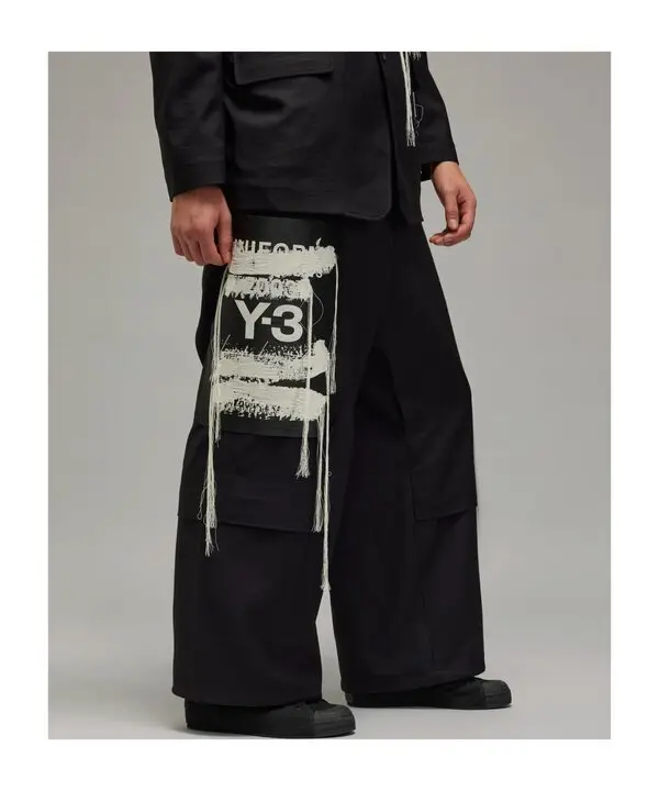 Y3 Belted Waist Trousers With Graphic Logo Patch