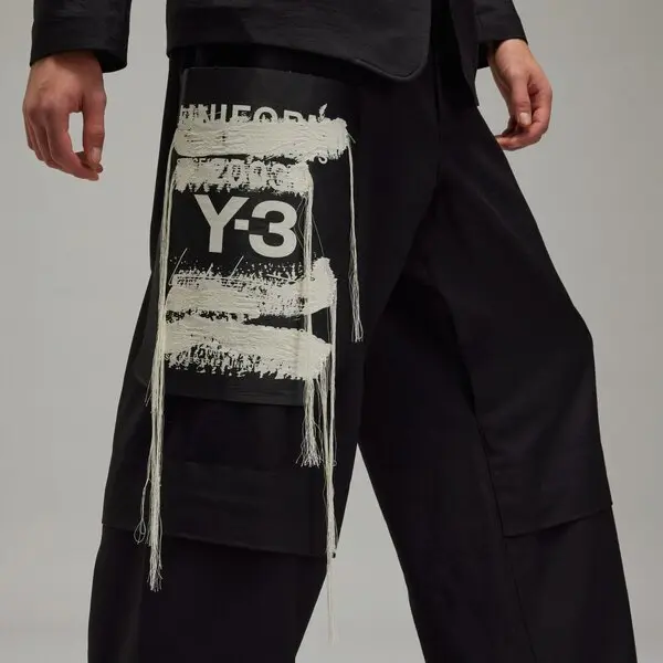 Y3 Belted Waist Trousers With Graphic Logo Patch
