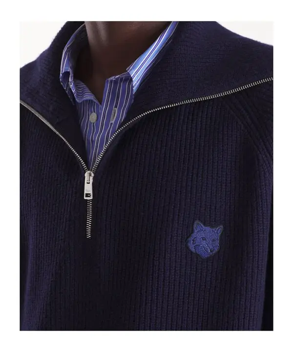 Maison Kitsuné Fox-patch Half-zip Waffle-knitted Jumper