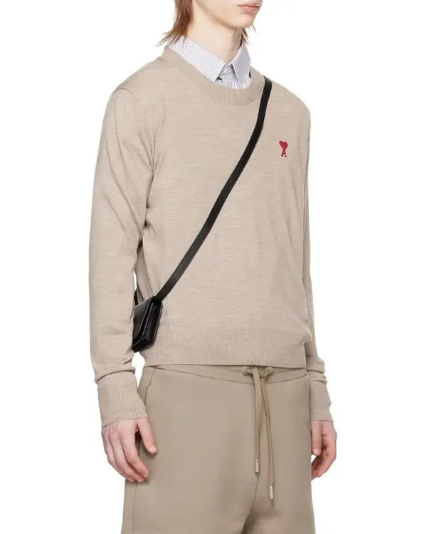 AMI Paris De Coeur Embroidered Crewneck Jumper - Light Beige