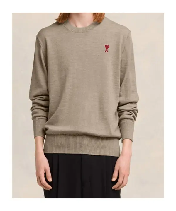 AMI Paris De Coeur Embroidered Crewneck Jumper - Light Beige