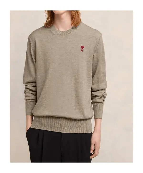 AMI Paris De Coeur Embroidered Crewneck Jumper - Light Beige