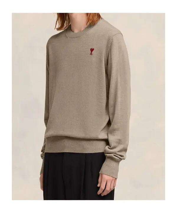 AMI Paris De Coeur Embroidered Crewneck Jumper - Light Beige