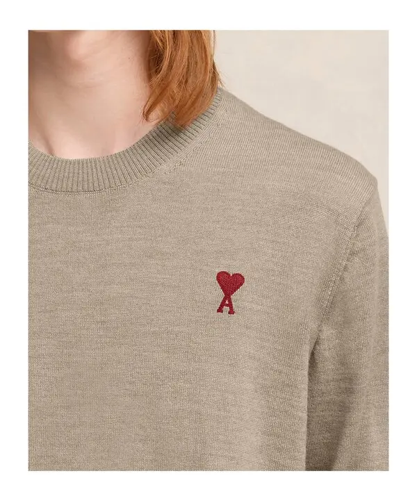 AMI Paris De Coeur Embroidered Crewneck Jumper - Light Beige