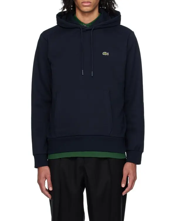 Lacoste Logo Embroidered Drawstring Hoodie - Black