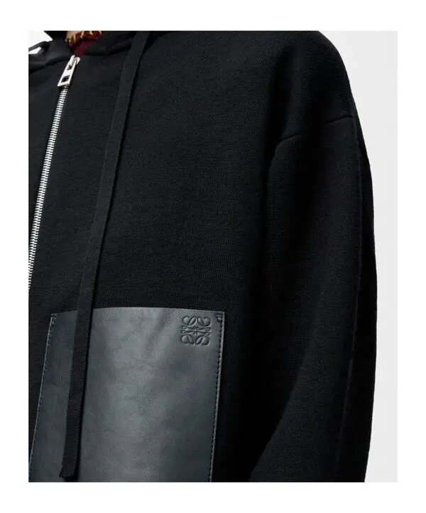 Loewe Zip-up Drawstring Knitted Hoodie - Black