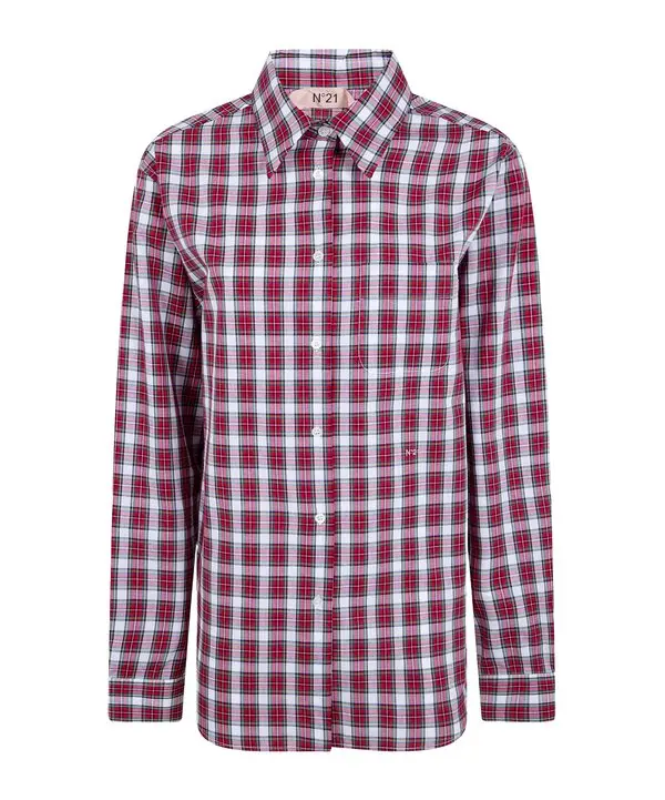N.21 Check-pattern Logo-embroidered Long-sleeve Shirt