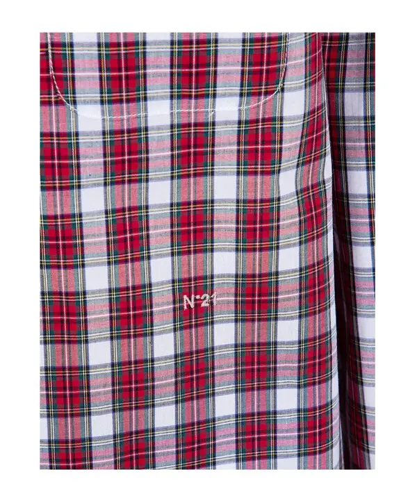 N.21 Check-pattern Logo-embroidered Long-sleeve Shirt
