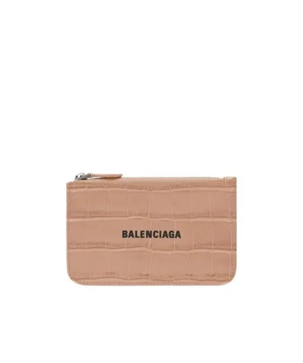 Balenciaga Portamonete Lungo E Portacarte Cash Large Lavorati Coccodrillo Da Donna In Beige - Nude