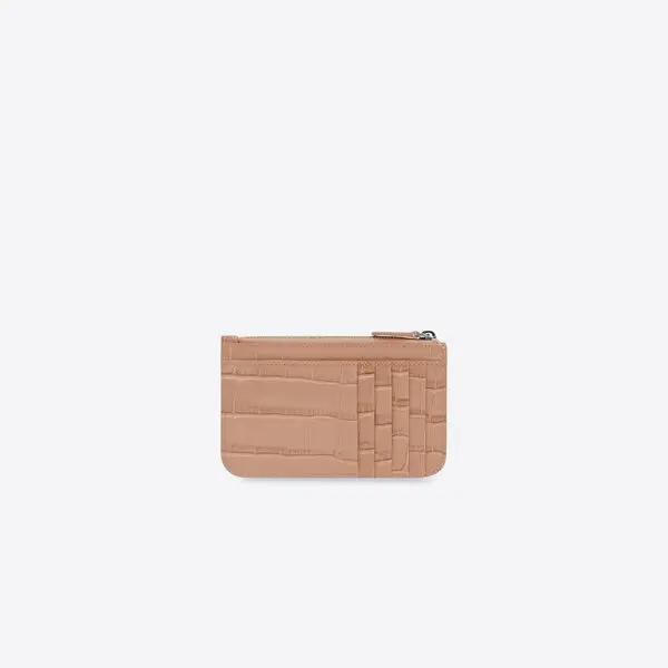 Balenciaga Portamonete Lungo E Portacarte Cash Large Lavorati Coccodrillo Da Donna In Beige